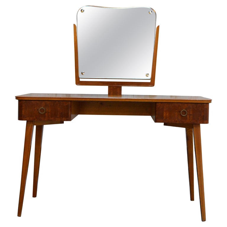 Elm Dressing Table Vanity with Burl Elm Accents and Inlay at 1stDibs