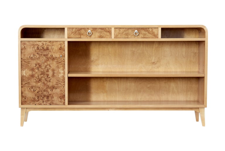 Elm Mid-20th Century Scandinavian Low Open Bookcase For Sale at 1stDibs