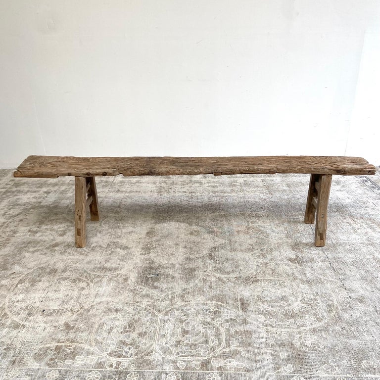 Elm Wood Wide Seat Bench 86″ For Sale at 1stDibs