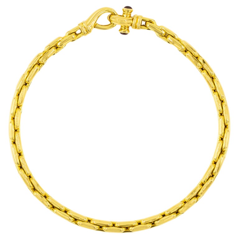 Elongated Chain Link Necklace with Amethyst Cabochon Ends, 18k Gold For ...