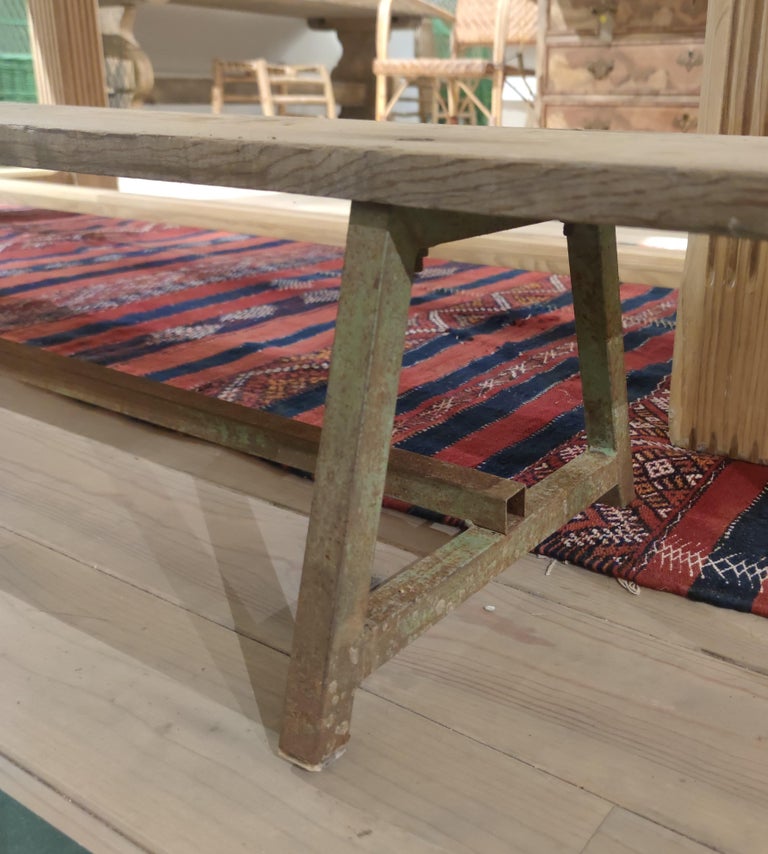 Elongated Low Wooden Bench with Iron Feet For Sale at 1stDibs