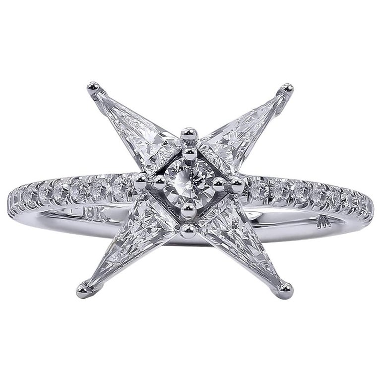 Elongated Modified Trillion Diamond Stella Ring, 18 Karat White Gold ...