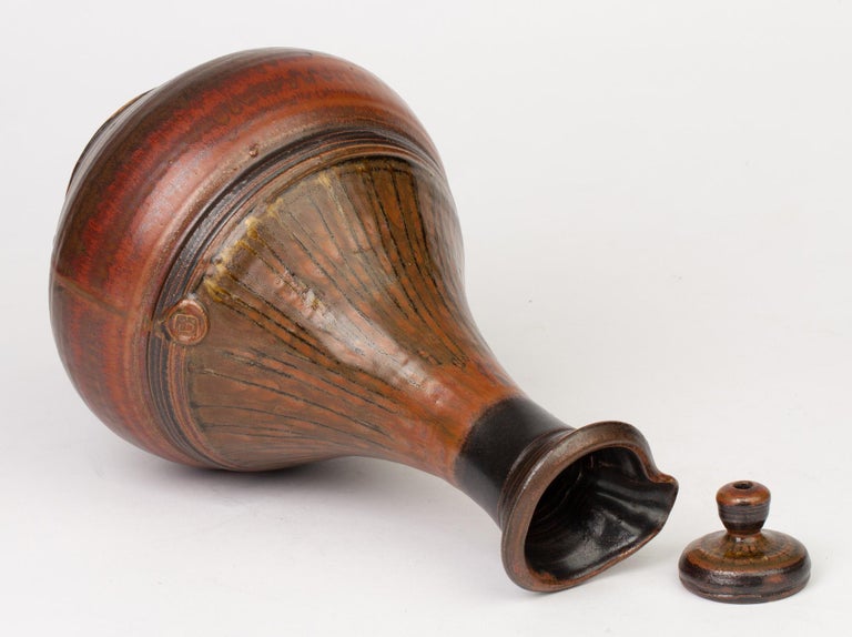 Elsa Benattar Large Glazed Lidded Studio Pottery Bottle Shaped Ewer For ...