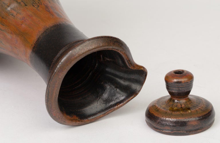 Elsa Benattar Large Glazed Lidded Studio Pottery Bottle Shaped Ewer For ...