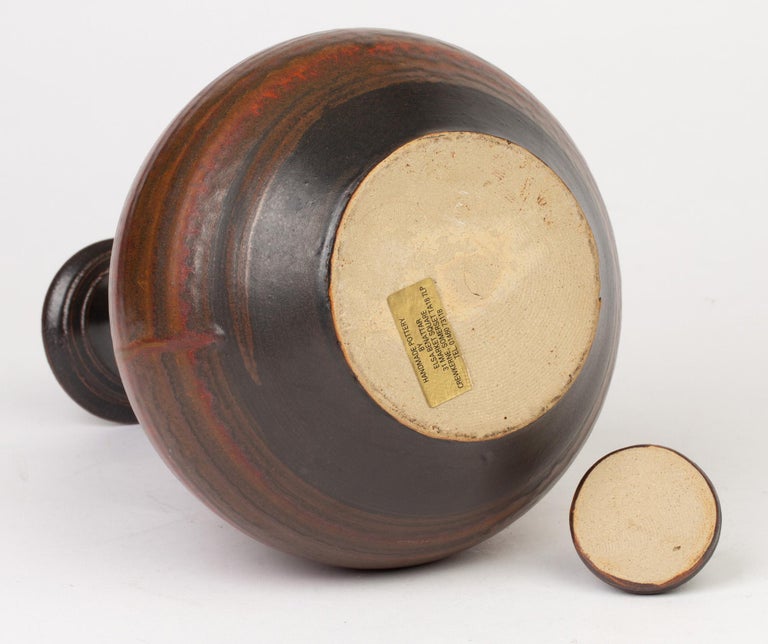 Elsa Benattar Large Glazed Lidded Studio Pottery Bottle Shaped Ewer For ...