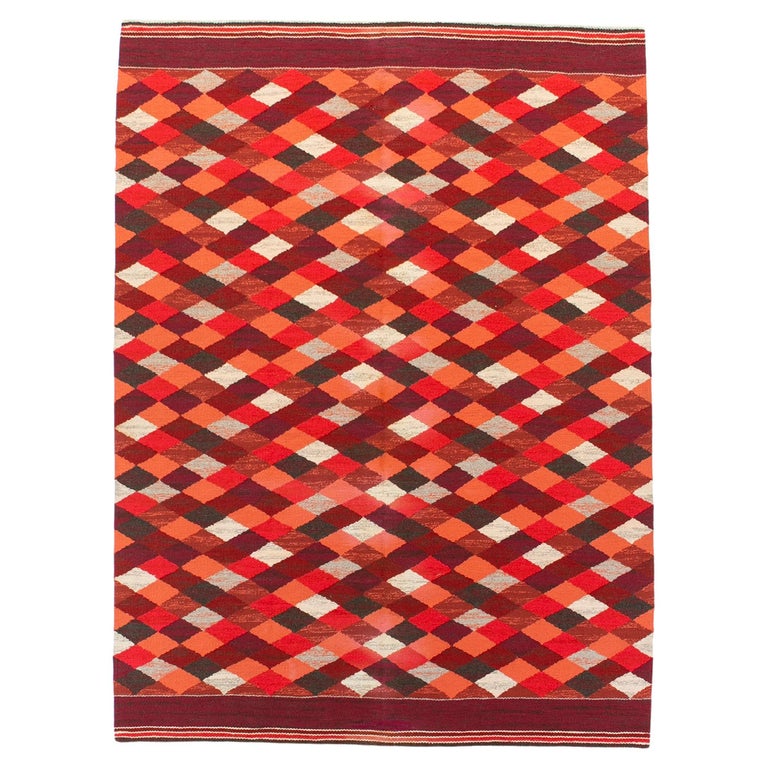 Elsa Gullberg, Polychrome Diamond Shaped Pattern Rug, Sweden 1940's For ...