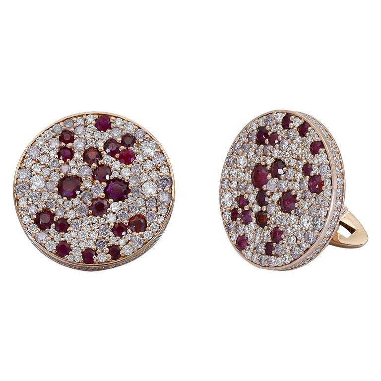 Ely Adams, Ruby, Pink and White Diamond Circle Cufflinks at 1stDibs