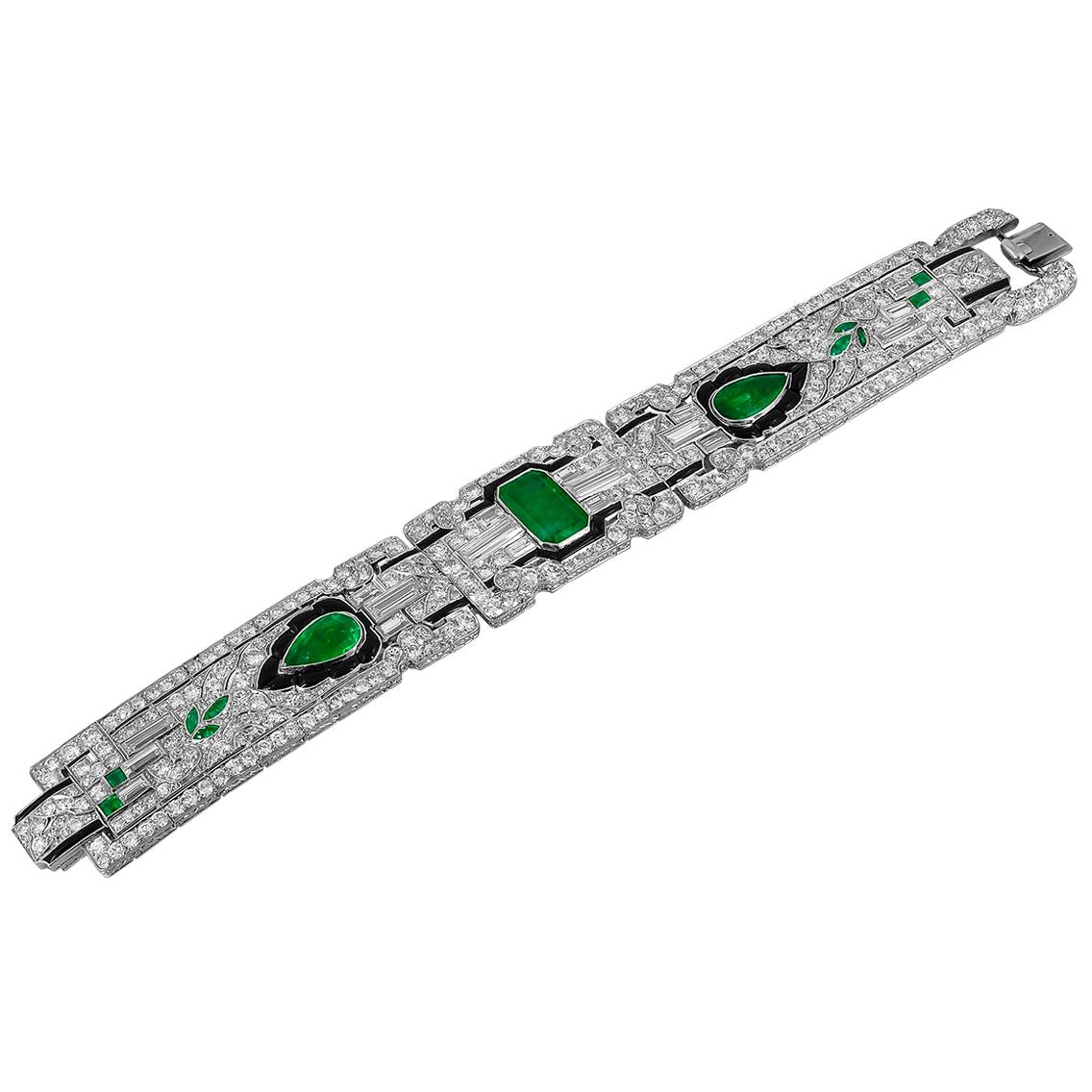 E.M Gattle and Co. Emerald, Diamond and Onyx Bracelet For Sale at ...