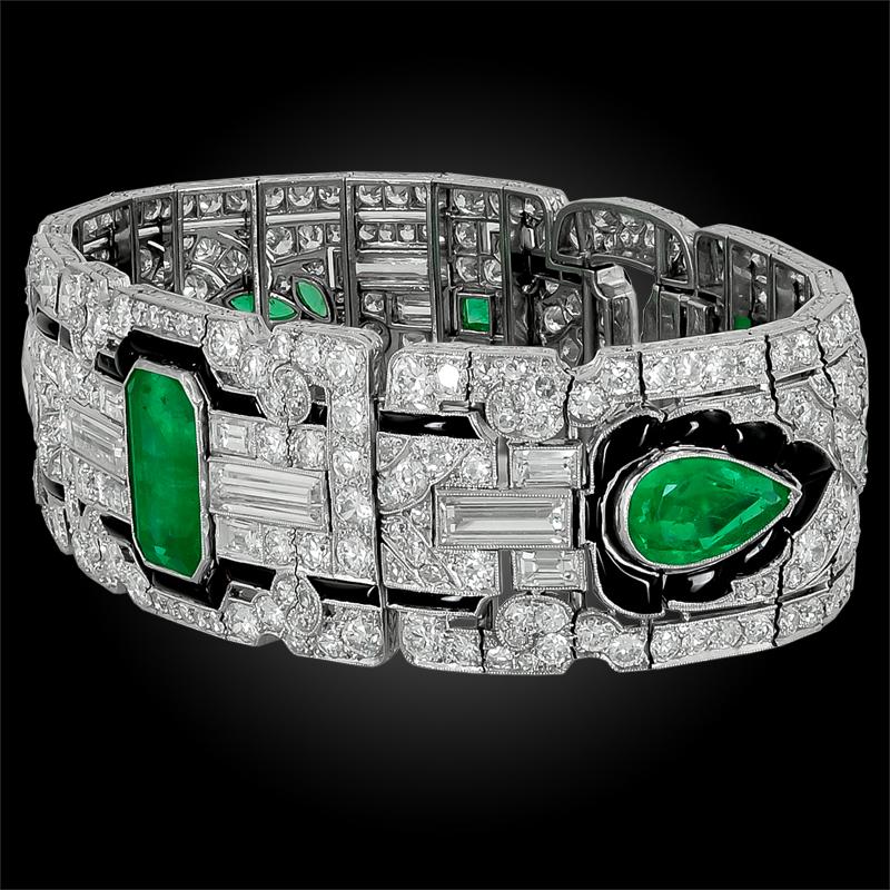 E.M Gattle and Co. Emerald, Diamond and Onyx Bracelet For Sale at ...