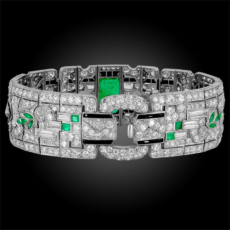 E.M Gattle and Co. Emerald, Diamond and Onyx Bracelet For Sale at ...