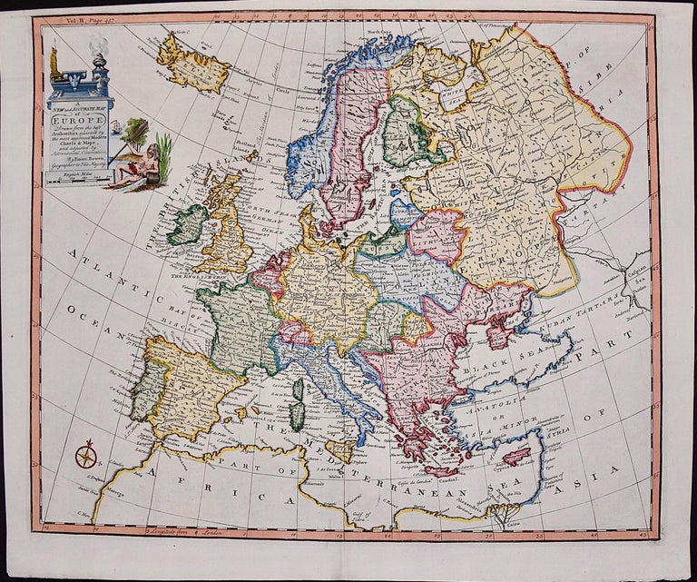 Emanuel Bowen Europe An Original 18th Century Hand Coloured Map By E