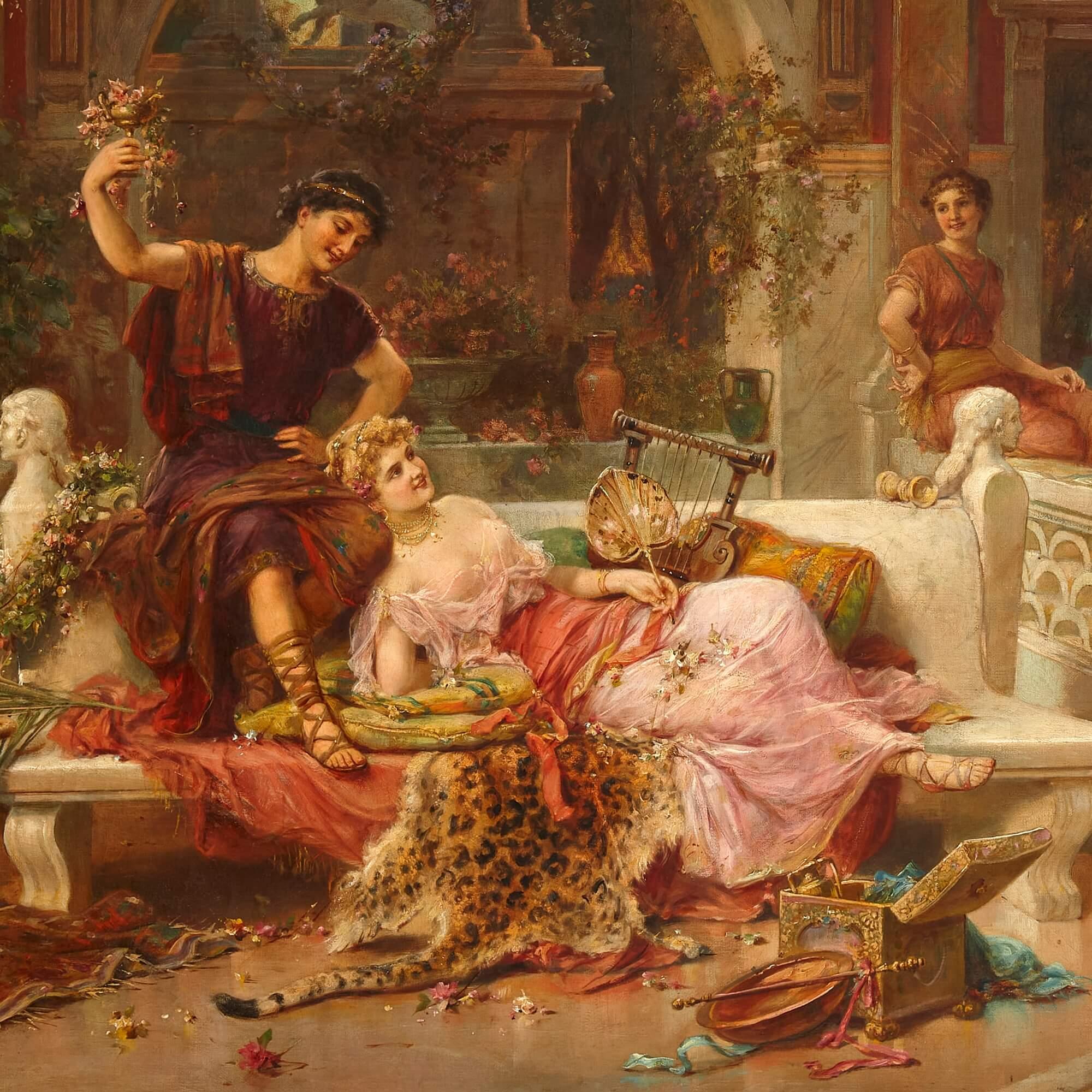 Emanuel Oberhauser - 'Feast of Flora' Large European Oil Painting by E ...
