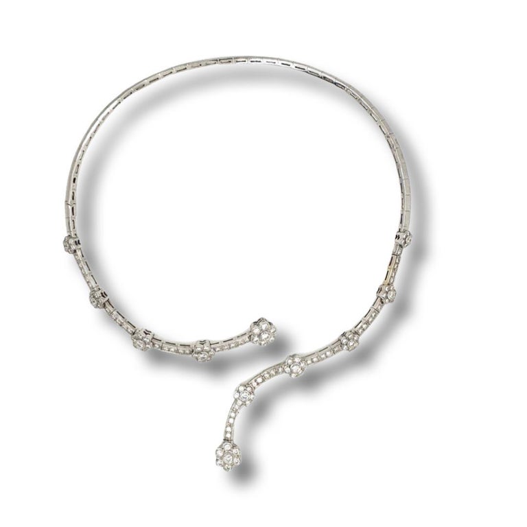 Emanuel Sharp Asymmetric Diamond Flower Necklace in 18k Yellow Gold For ...