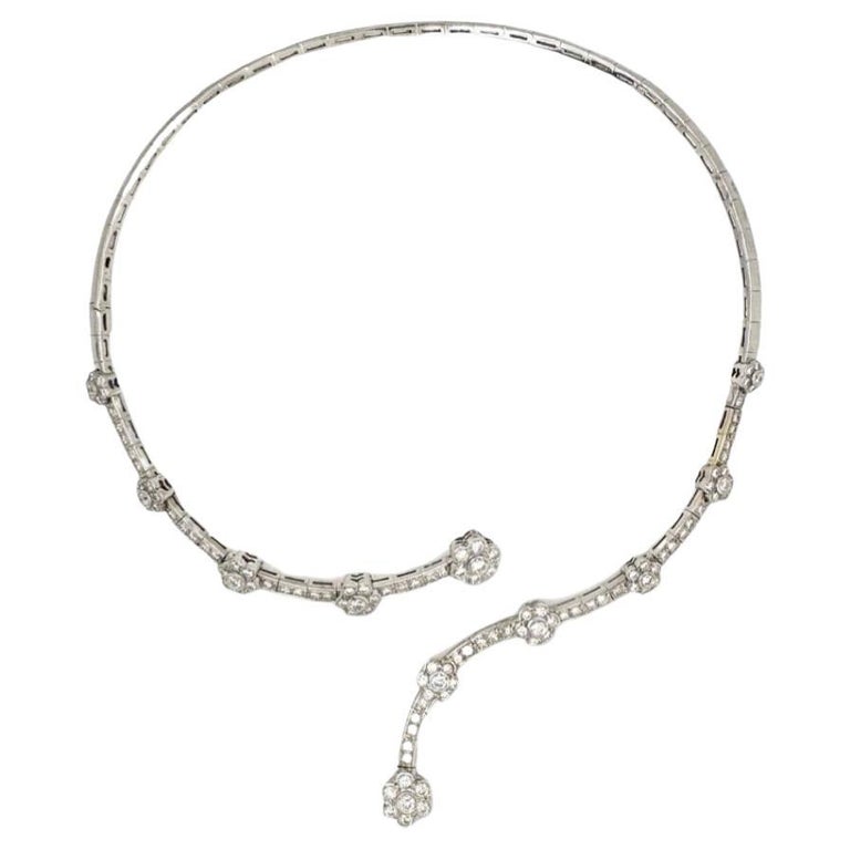 Emanuel Sharp Asymmetric Diamond Flower Necklace in 18k Yellow Gold For ...