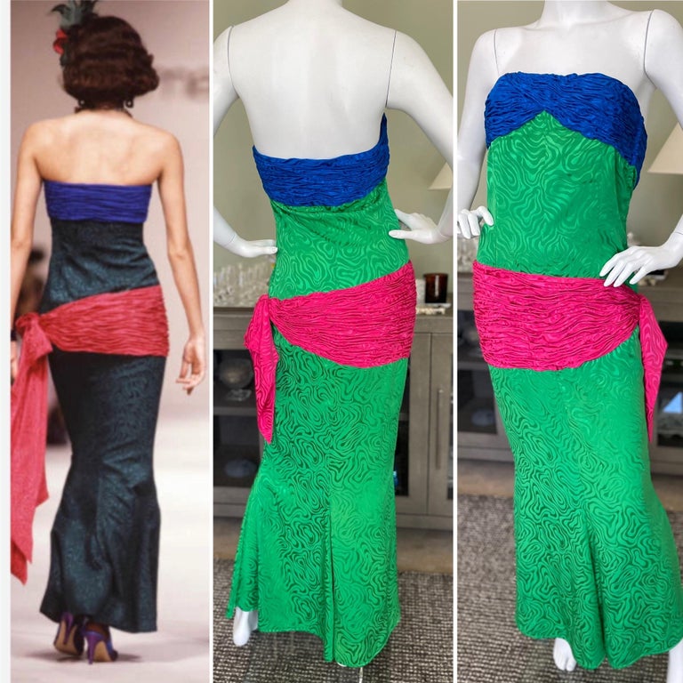 Emanuel Ungaro Parallel Spring 1985 Color Block Strapless Silk Evening ...