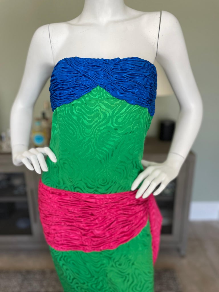 Emanuel Ungaro Parallel Spring 1985 Color Block Strapless Silk Evening ...