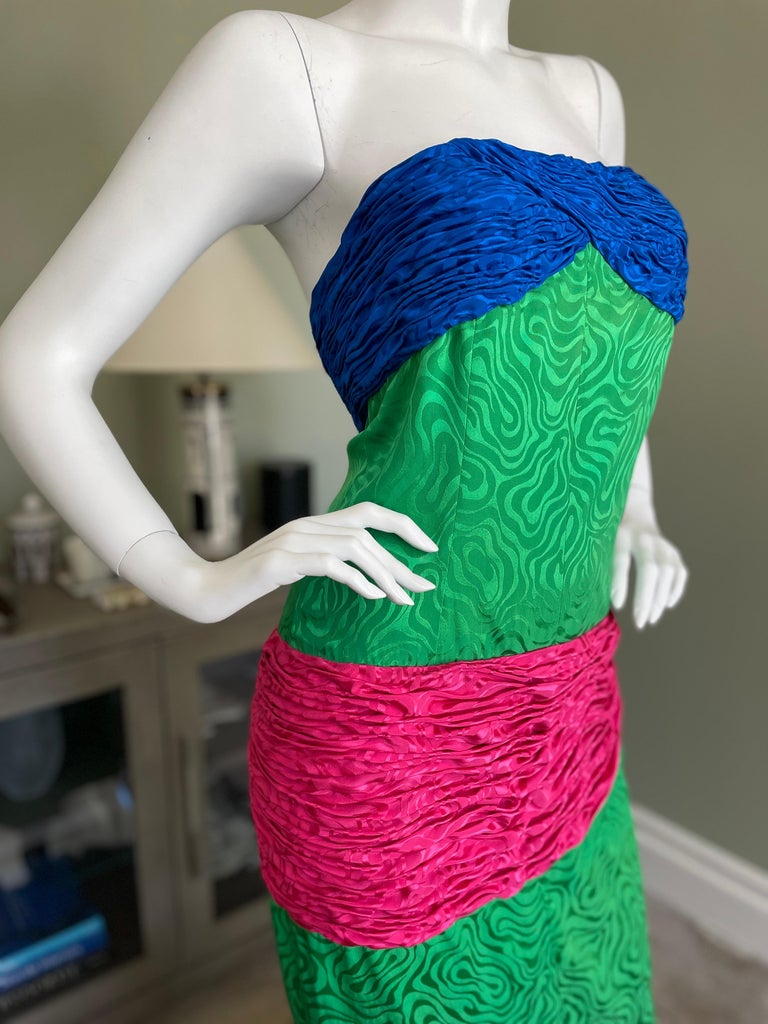 Emanuel Ungaro Parallel Spring 1985 Color Block Strapless Silk Evening ...