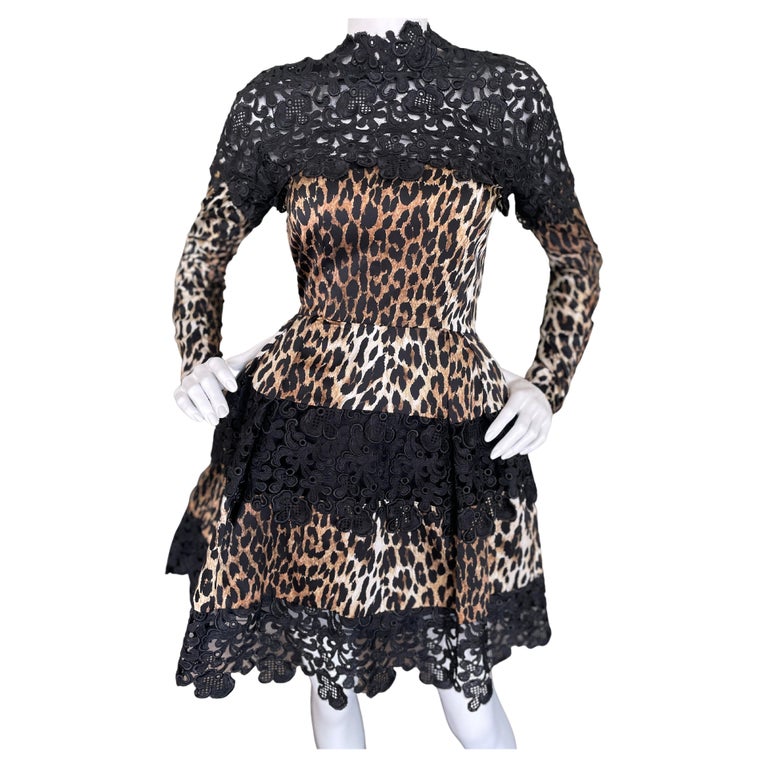Emanuel Ungaro Paris 1980's Leopard and Guipure Lace Evening Dress For ...