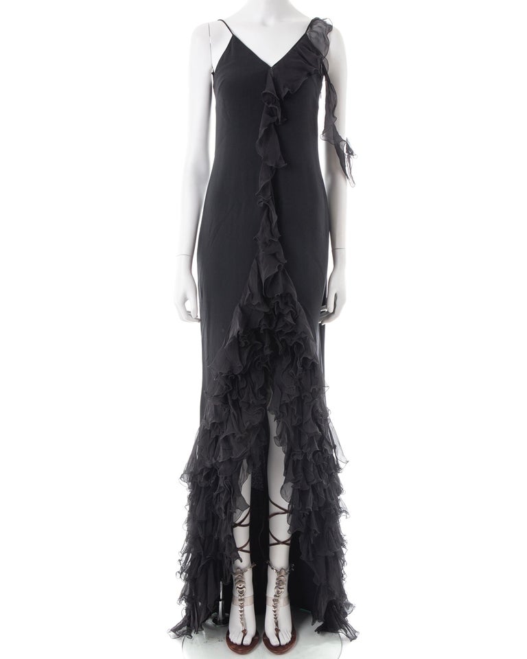 Emanuel Ungaro S/S 2003 black silk ruffled evening dress For Sale at ...