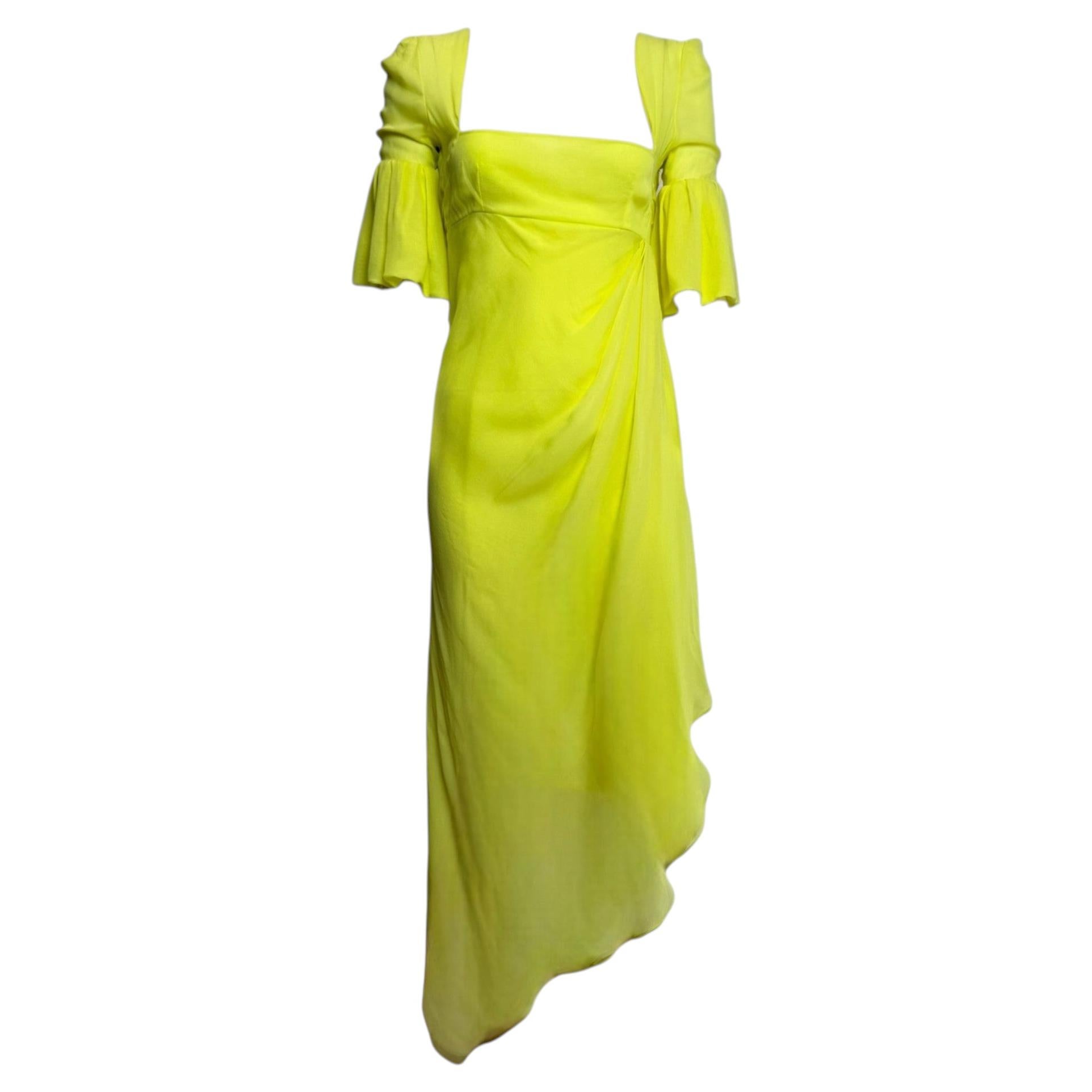 FERRAGAMO Maximilian Davis 2023 Runway yellow asymmetric ruched dress ...