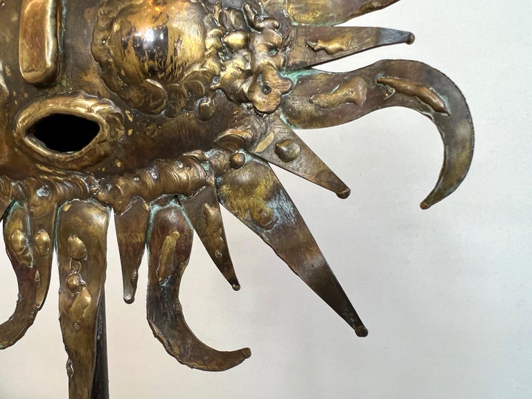 Emaús Brutalist Brass and Bronze Sun Face Sculpture on Stand, Signed ...