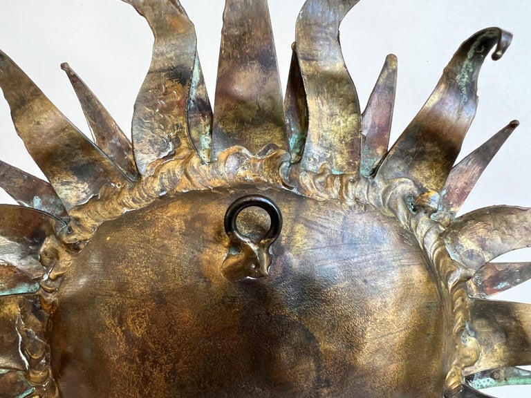 Emaús Brutalist Brass and Bronze Sun Face Sculpture on Stand, Signed ...