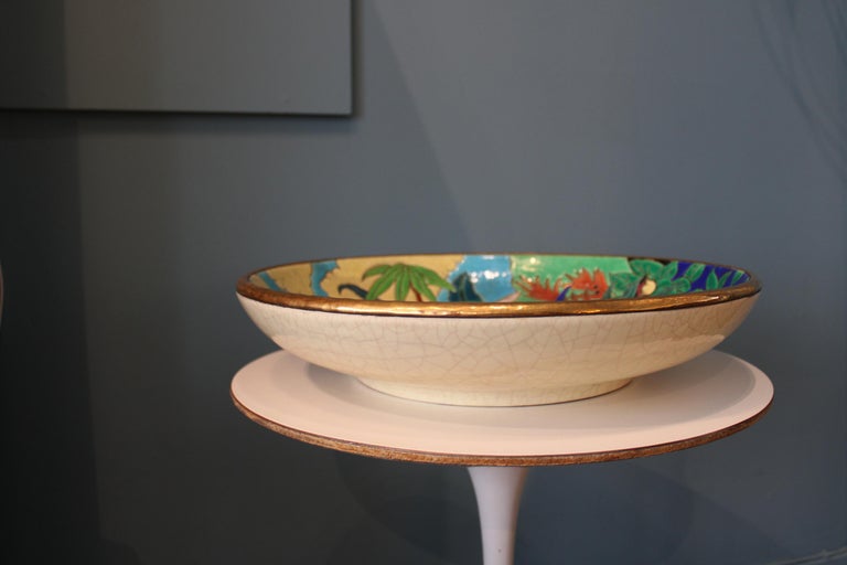 Emaux of Longwy, Ceramic Dish with Parrot, France 20th Century For Sale ...