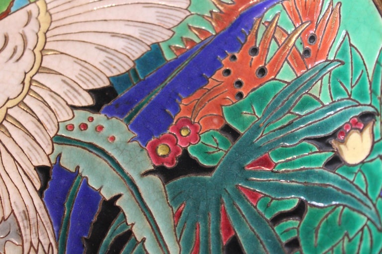 Emaux of Longwy, Ceramic Dish with Parrot, France 20th Century For Sale ...