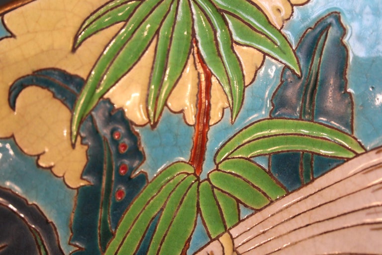 Emaux of Longwy, Ceramic Dish with Parrot, France 20th Century For Sale ...