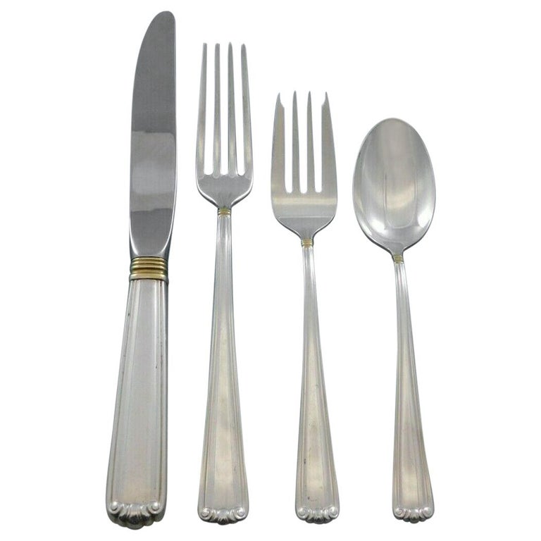Embassy Scroll Gold by Lunt Sterling Silver Flatware Set for 8 Service ...