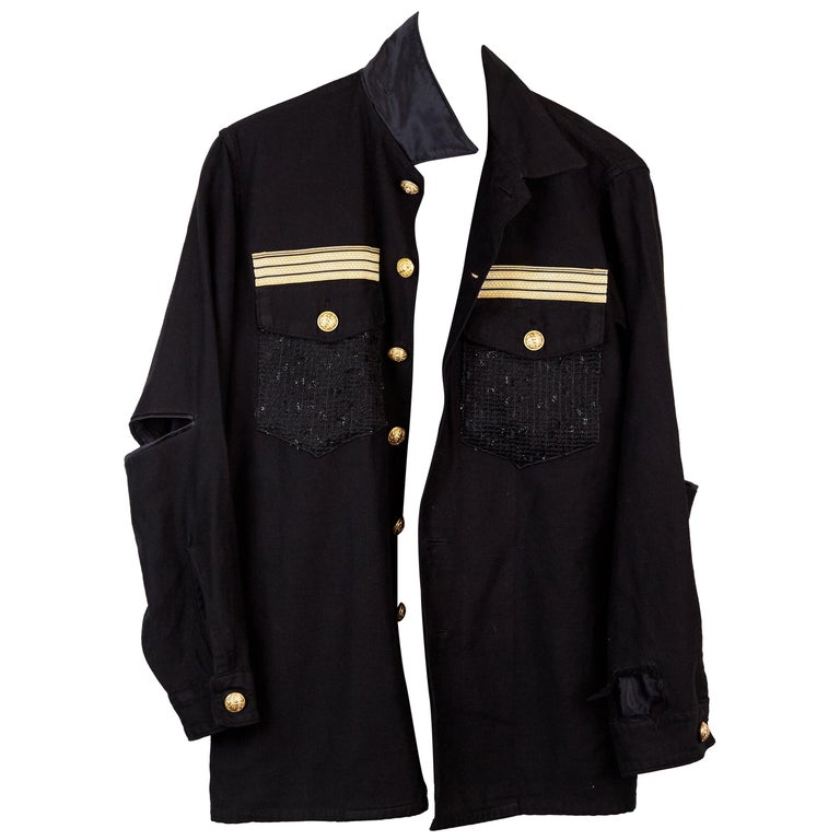 One of a kind Embellished Black Jacket Gold Braid Tweed Gold Buttons J ...