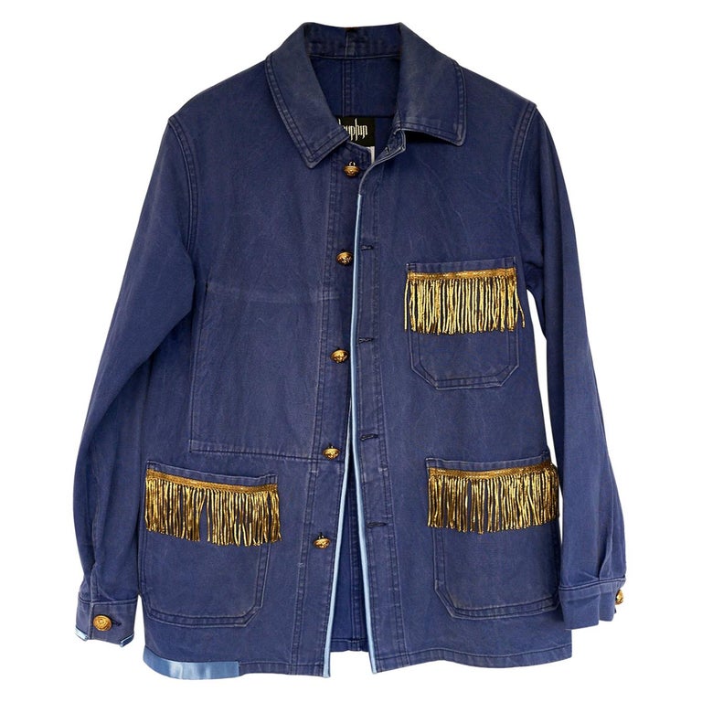 Embellished Fringe Blue Jacket French Blue Work Wear J Dauphin at 1stDibs