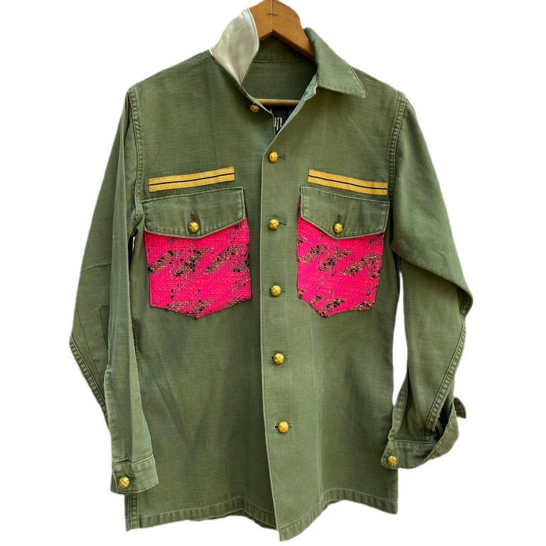 Embellished Green Military Jacket Neon Pink Gold Lurex Tweed J Dauphin ...