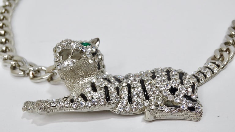 Embellished Tiger Pendant Chain Necklace For Sale at 1stDibs