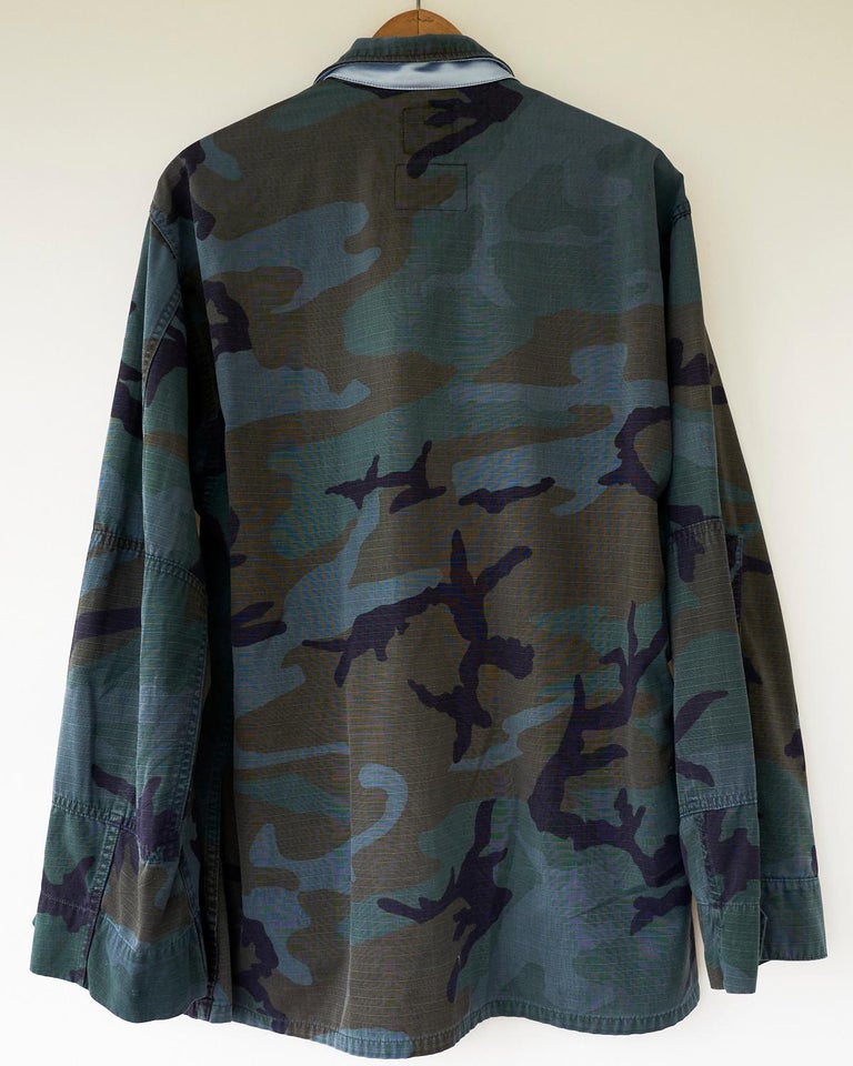 Embellished Camouflage Jacket Petroleum Blue Silver Button Silk J ...