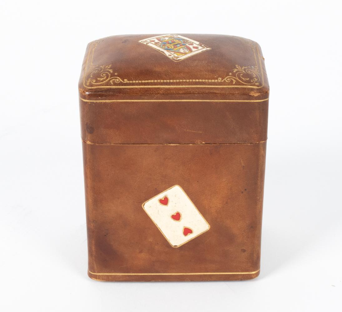 Embossed Leather 2-Deck Playing Card Box with Cards, Rumpp Italy, Early ...