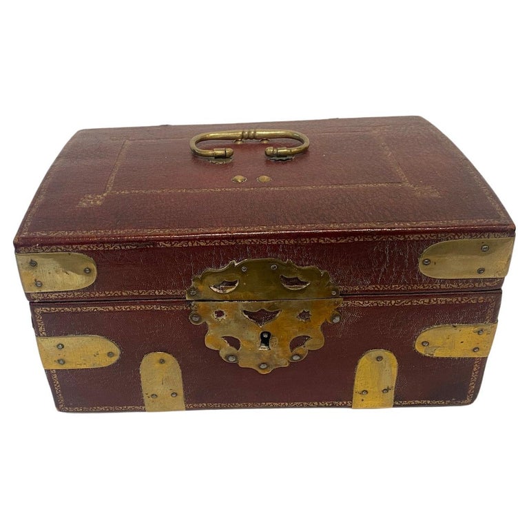 Embossed Leather and Brass Letter Box For Sale at 1stDibs