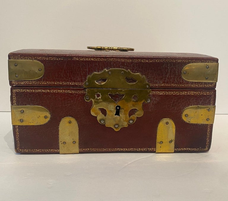 Embossed Leather and Brass Letter Box For Sale at 1stDibs