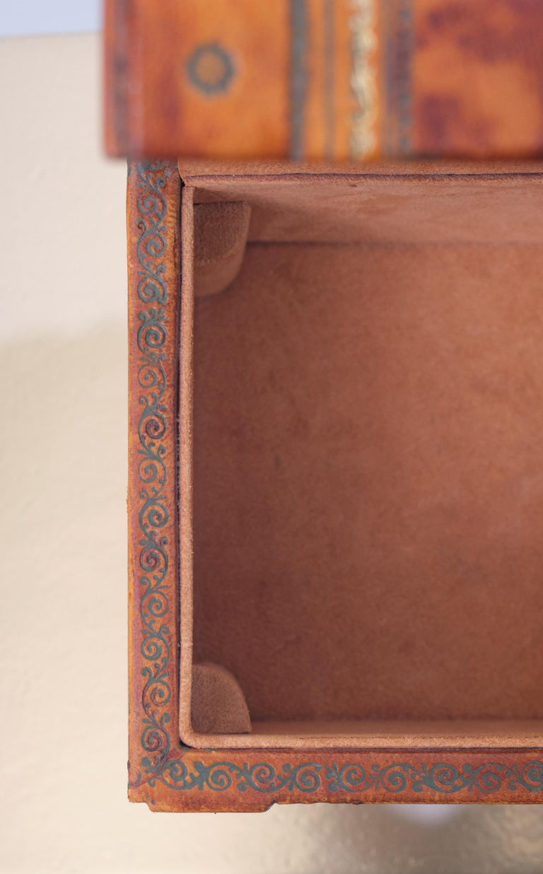 Embossed Leather Jewelry Box Italy 1960s For Sale at 1stDibs