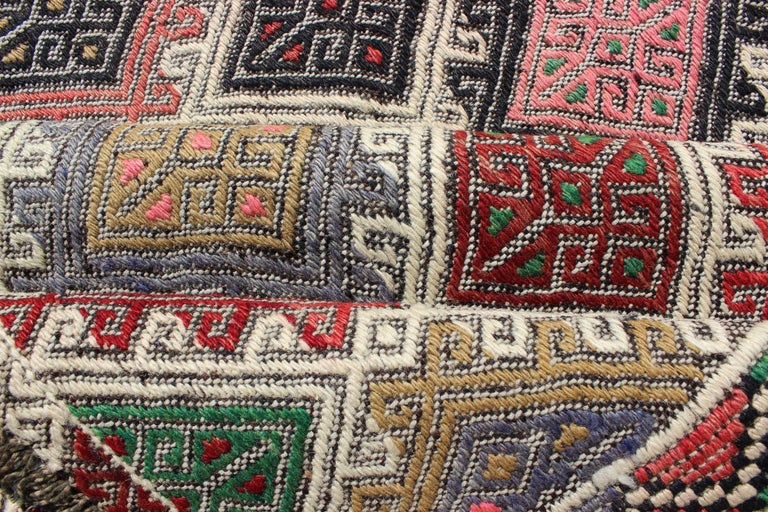Embroidered Flat-Weave Rug in All Over Diamond Pattern and Multi Colors ...