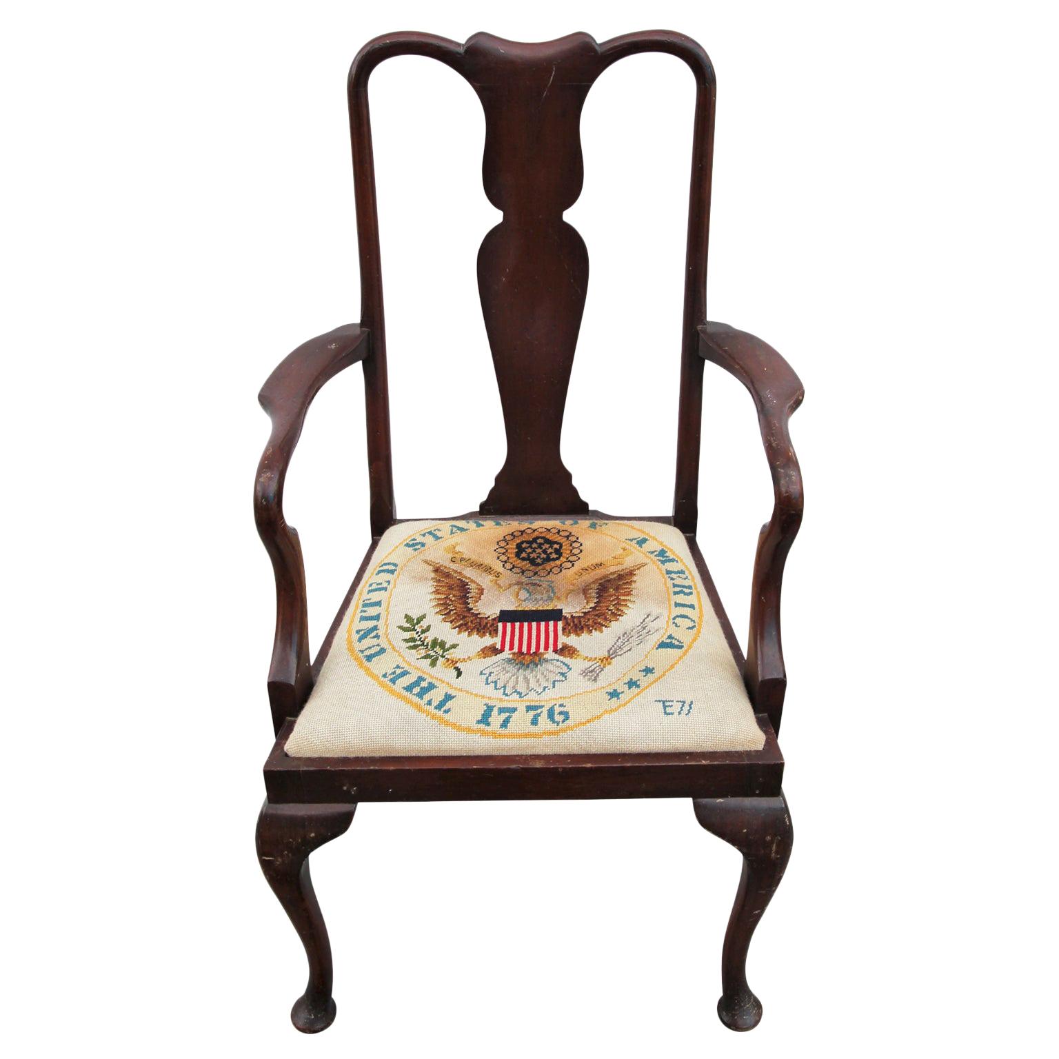 Embroidered Presidential Queen Anne Chair at 1stDibs