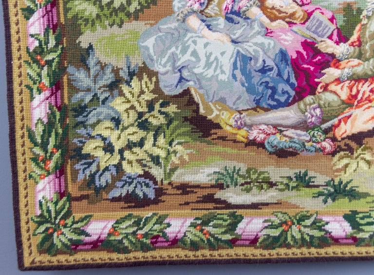 Embroidered Rococo Style Wall Hanging Tapestry For Sale at 1stDibs
