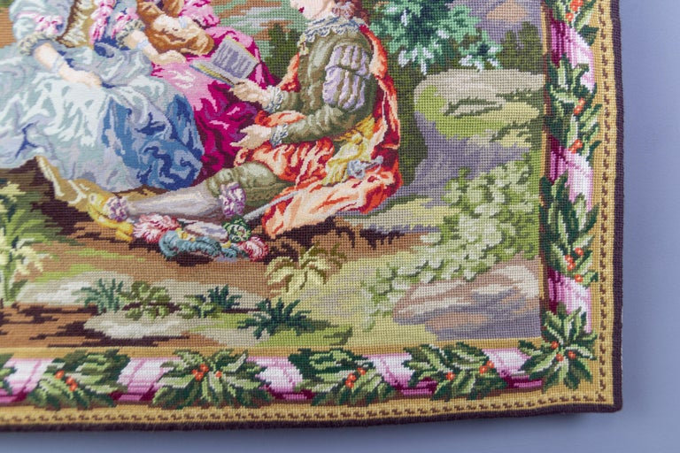 Embroidered Rococo Style Wall Hanging Tapestry For Sale at 1stDibs