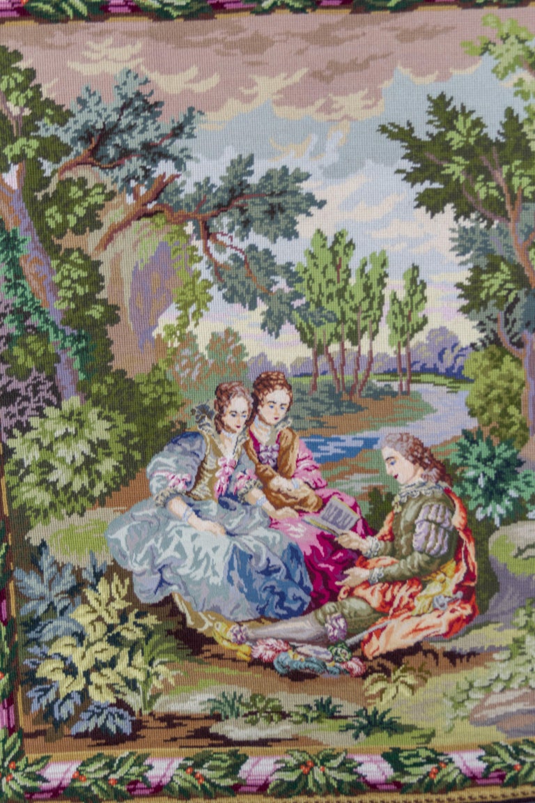 Embroidered Rococo Style Wall Hanging Tapestry For Sale at 1stDibs