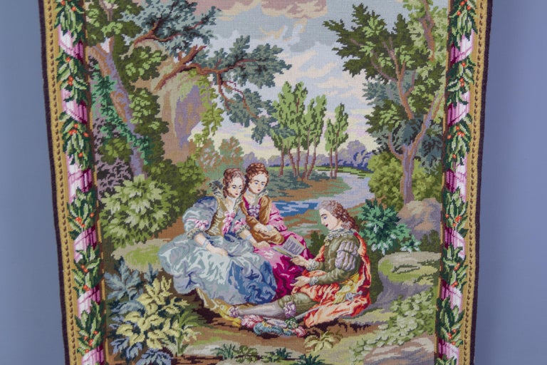 Embroidered Rococo Style Wall Hanging Tapestry For Sale at 1stDibs