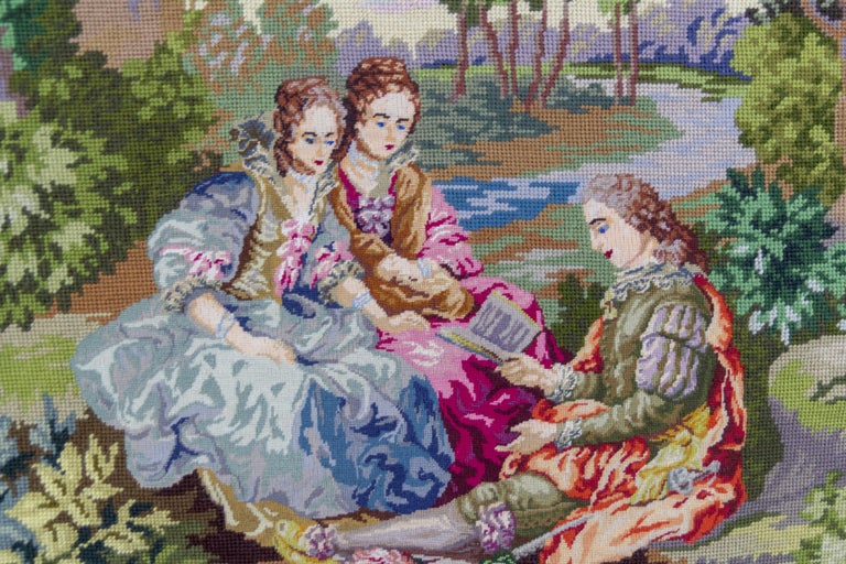 Embroidered Rococo Style Wall Hanging Tapestry For Sale at 1stDibs