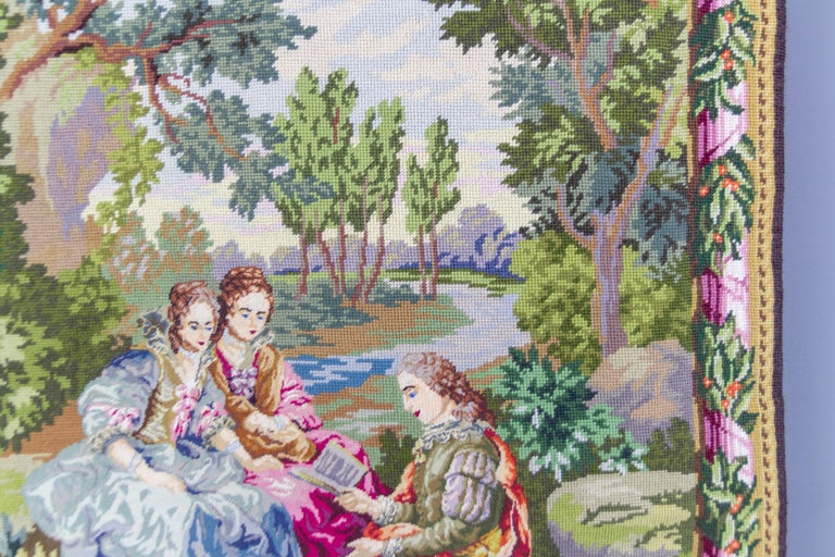 Embroidered Rococo Style Wall Hanging Tapestry For Sale at 1stDibs