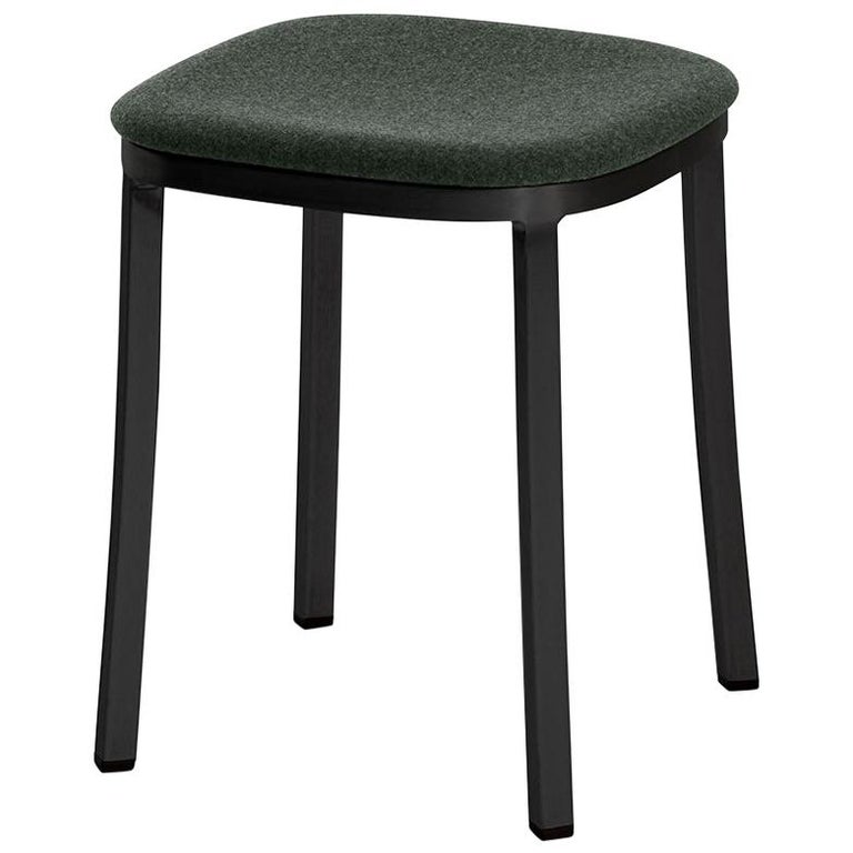 Emeco 1 Inch Small Stool with Black Legs and Green Upholstery by Jasper ...