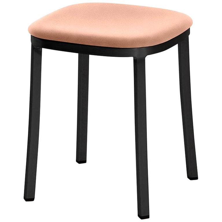 Emeco 1 Inch Small Stool with Black Legs and Peach Upholstery by Jasper ...