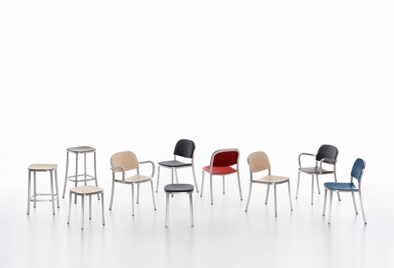 Emeco 1 Inch Stacking Chair in Brushed Aluminum and Brown by Jasper Morrison For Sale at 1stDibs